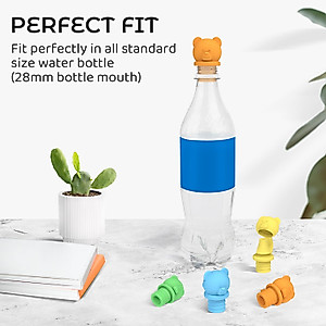 Giichen No Spill Water Bottle Caps - BPA Free Silicone Water Bottle Top Protects Childs Mouth, Replacement Bottle Spout Adapter for Toddlers, Baby and Adults - 4 Pack (Blue, Green, Yellow, Orange)