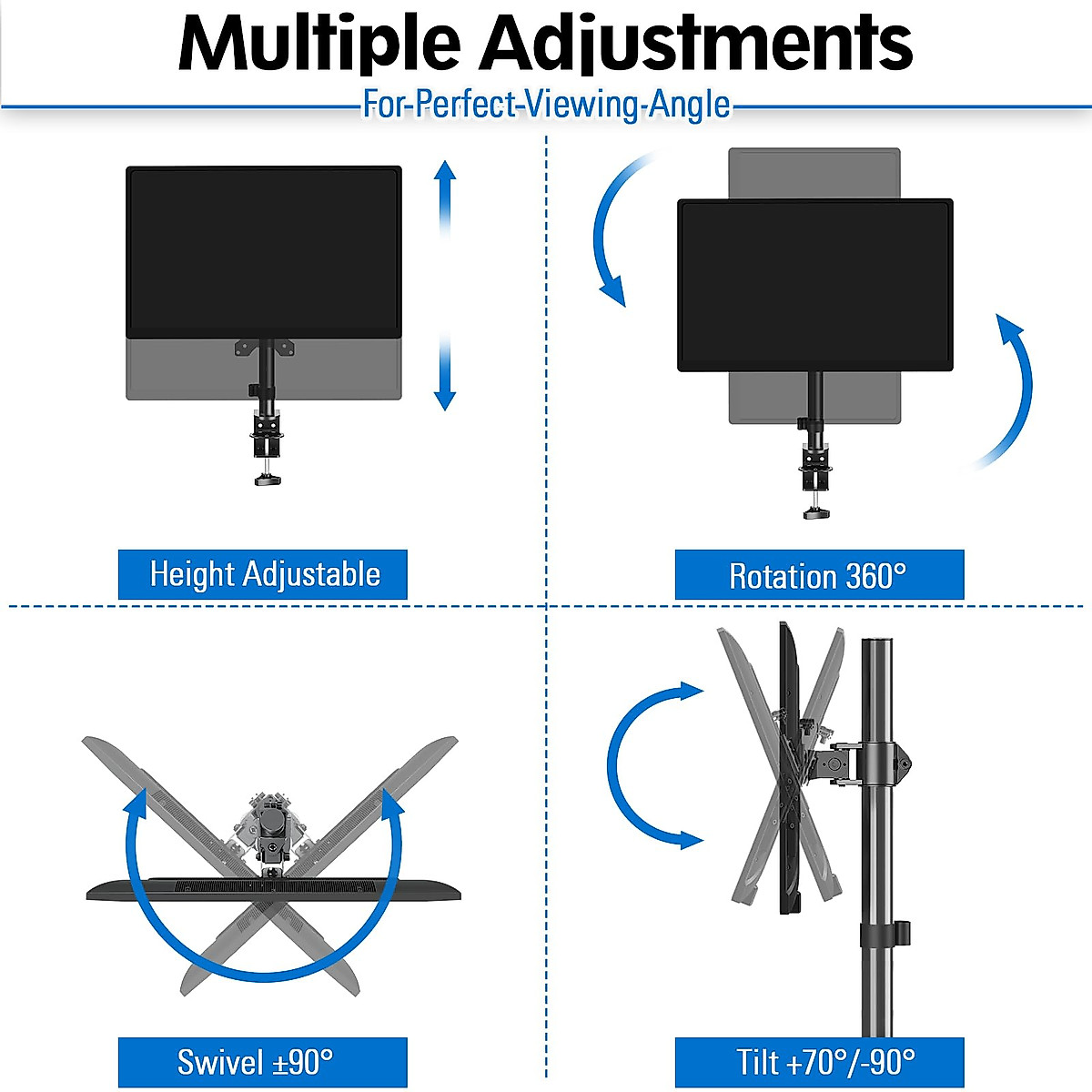 MOUNTUP Single Monitor Mount, Adjustable Monitor Stand for Max 32 Inch Flat Curved Computer Screen, Monitor Arm Desk Mount Fit VESA 75x75& 100x100, up to 17.6lbs, with C-Clamp and Grommet Base, Black