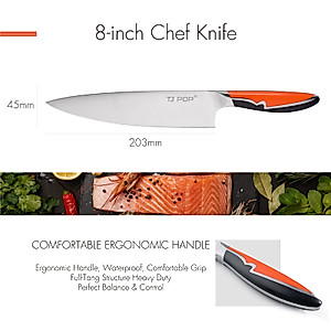 TJ POP Chef Knife 8 Inch, Professional Kitchen Knife, Ultra Sharp Meat Knife, Full-tang Designed, German HC Steel Blade, Comfort Grip Non-slip Handle