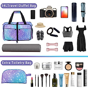 Hp hope Gym Bag for Women, Weekender Bag 34L Carry on Bag for Women, Overnight Bag with Wet Pocket and Shoes Compartment for Women, Travel, Gym, Yoga (Purple)