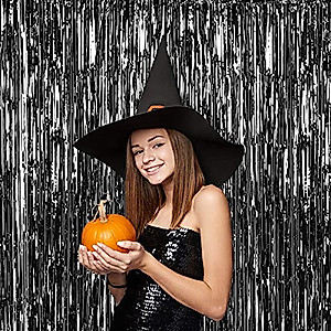 CapriValley 4 Packs 3.2ft x 6.6ft Black Fringe Curtain Foil Curtain Foil Backdrops Party Backdrops Decorations Tinsel Metallic Curtains