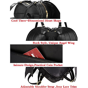 Rullar Punk Women Backpack Victorian Wings PU Daypack Rucksack Purse Gothic Lace Shoulder Bag Black
