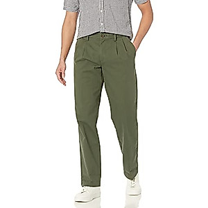 Amazon Essentials Men's Classic-Fit Wrinkle-Resistant Pleated Chino Pant (Available in Big & Tall), Dark Olive, 34W x 29L