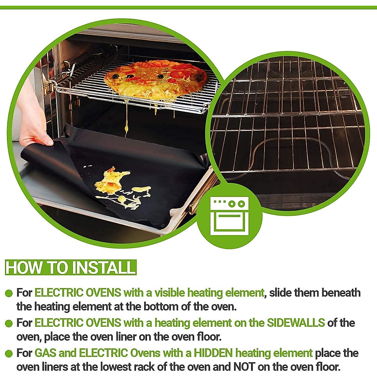 2 Pack Non Stick Large Oven Liner & Silcone Rack Shield Protectors Edge Liner Cover