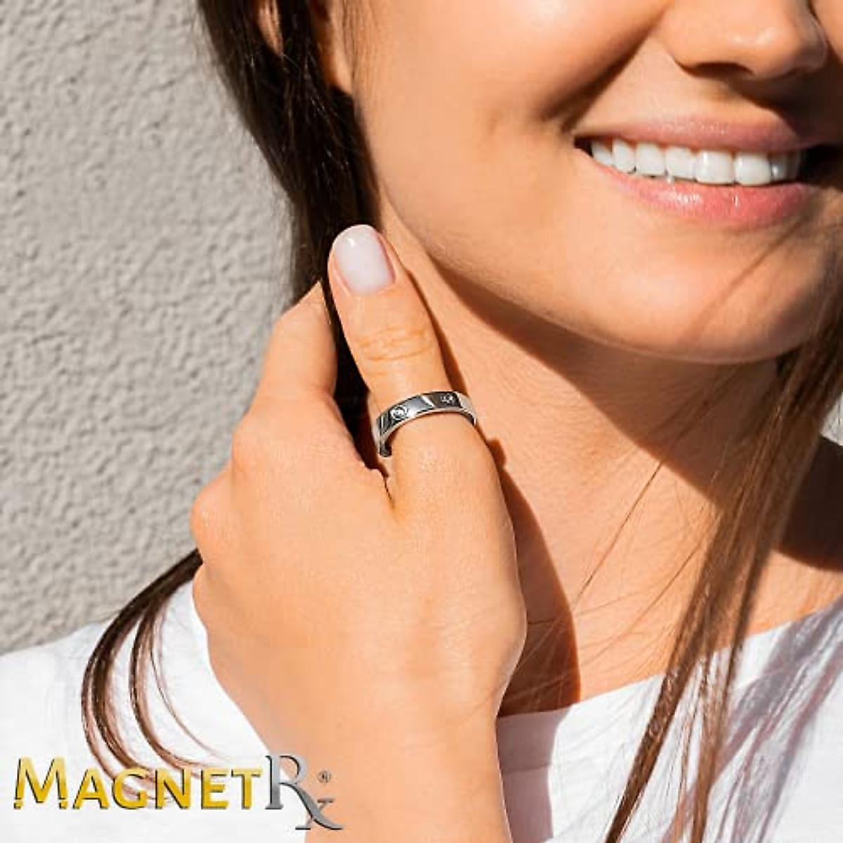 MagnetRX® Magnetic Ring Women - Elegant Crystal Ring - Magnet Rings Women (Silver | Ring Size: 8)