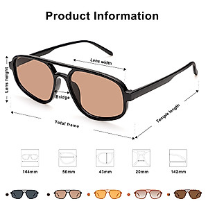 SOJOS Aviator Sunglasses for Women & Men, Retro, Double Bridge, Trendy lightweight, 90s Shades (SJ2247, Black Brown)