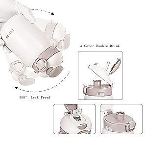 Qengyeen Kids Parent-child Thermos Water Bottle Stainless Steel Metal Insulated Water Bottles with Straw and Strap for Girls Boys for School Gifts,14 ounce 24ounce,pink