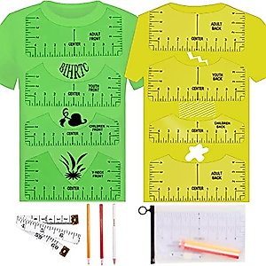 BIHRTC 8PCS T-Shirt Alignment Ruler Guide Tool to Center Designs PVC T Shirt Ruler Tshirt Ruler for Vinyl Placement Sublimation Heat Press 3pcs Sewing Fabric Pencil 1PC 60Inch Measure Tape