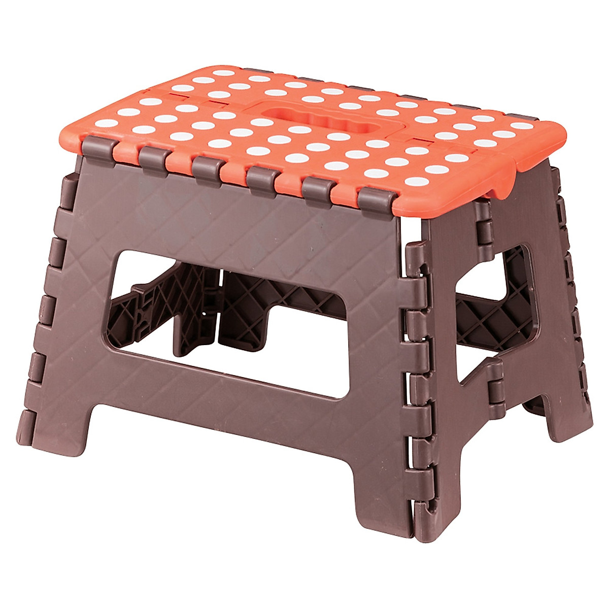 AZUMAYA 9" Height Folding Step Stool Brown and Orange Size Small FKF-621OR