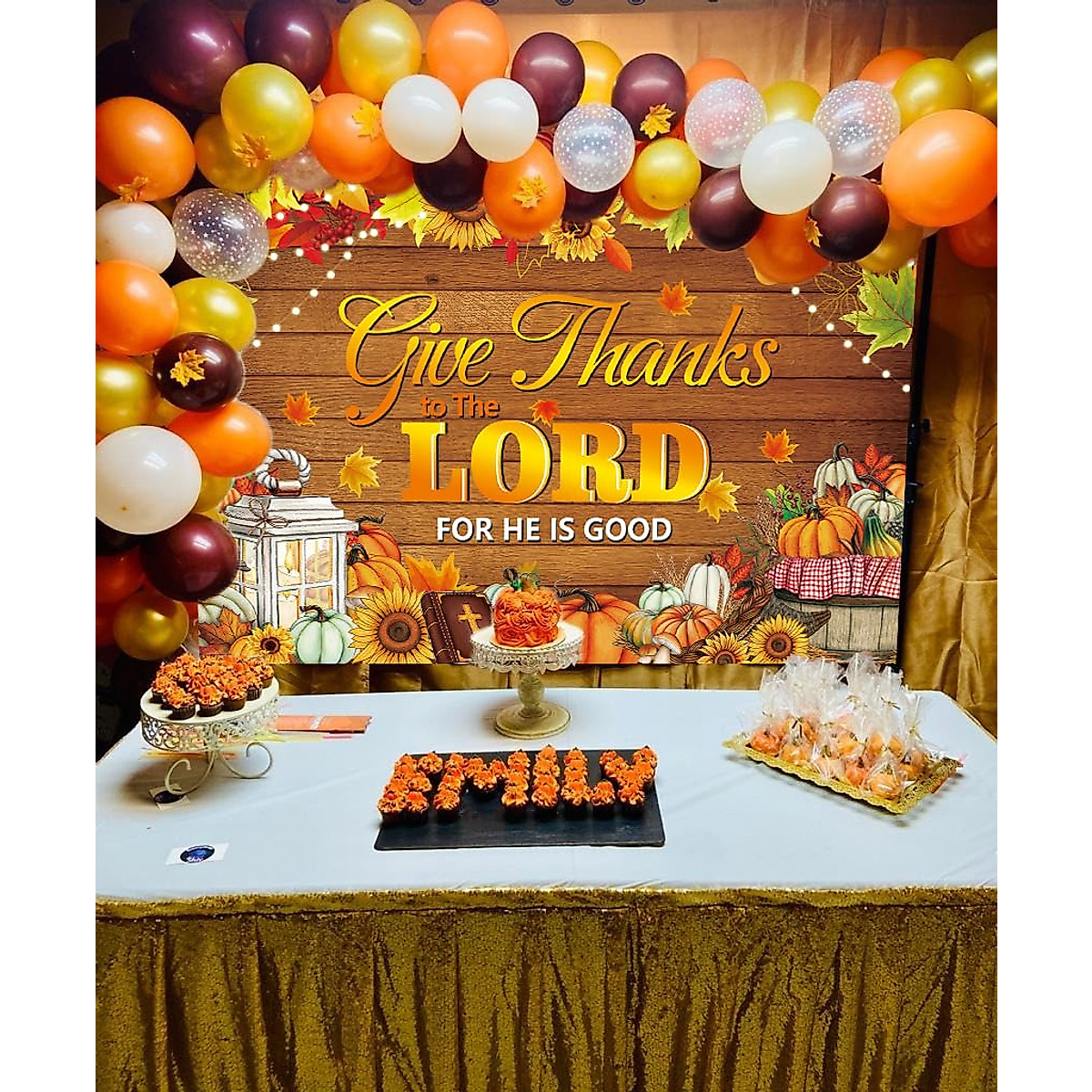 Give Thanks to The Lord Banner Backdrop 8x6FT Christian Thanksgiving Decorations Photography Background Autumn Maple Leaves Pumpkins Religious Thanksgiving Harvest Party Supplies Wall Decor