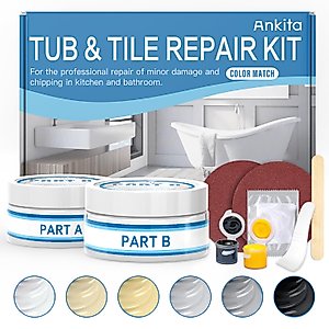 Fiberglass Tub Repair Kit (Color Match), 3.7oz Fiberglass Shower, Porcelain Sink and Acrylic Bathtub Repair Kit, Quick to Fix Cracks, Chips, Dents, Holes on Bath Tub & Toilet, Almond/Biscuit/Bone