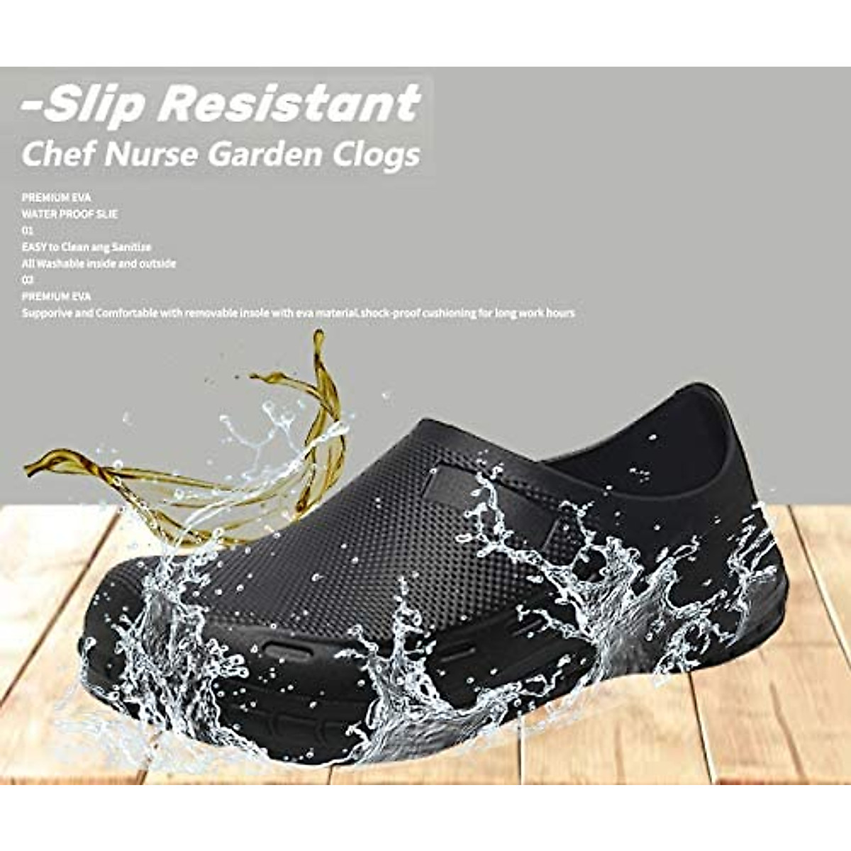 AW ANY WELL Unisex Chef Shoes Professional Oil Water Resistant Nursing Non-Slip Black White Waterproof Safety Working Shoes for Kitchen Garden Bathroom Construction Medical Shoes