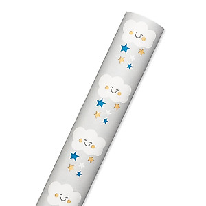 American Greetings 175 sq. ft. Reversible Wrapping Paper for Baby Showers, Birthdays and All Occasions, Clouds and Stars (1 Roll, 30 in x 70 ft.)