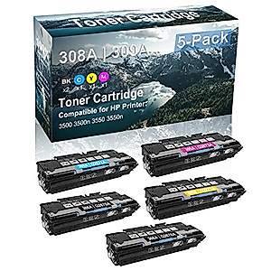 5-Pack (2BK+C+Y+M) Compatible High Yield 308A 309A | Q2670A Q2671A Q2672A Q2673A Laser Printer Toner Cartridge use for HP 3500 3500n 3550 3550n Printer