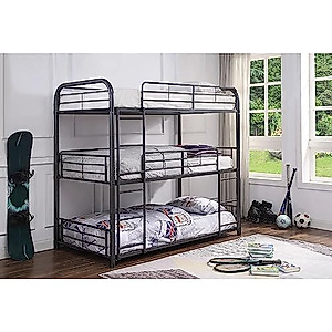 Acme Cairo Metal Frame Full Triple Bunk Bed in Sandy Black