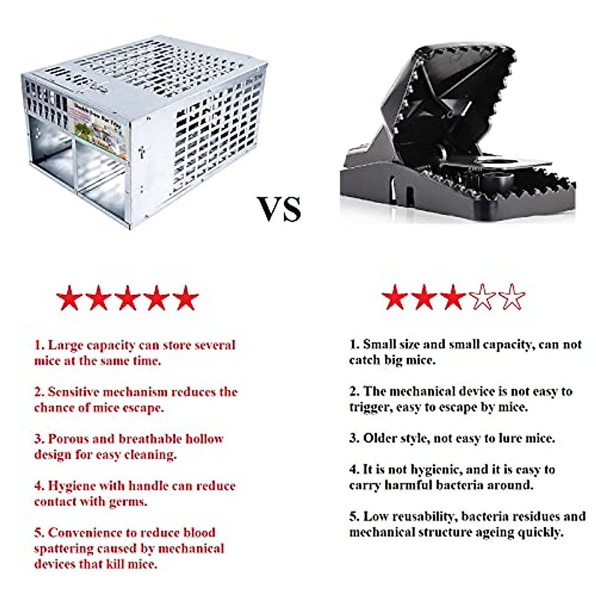Joozer Humane Rat Trap Live Mouse Trap Indoor Animal Cage Multi Catch and Release 2 Door Large Bait Cage Reusable (Silver)