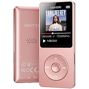 AGPTEK A02 MP3 Player with Bluetooth 5.3, 1.8 inch Screen Portable Music Player with Speaker, FM Radio, Voice Recorder, Supports Expanded Up to 128GB(Rose Gold, 8GB)