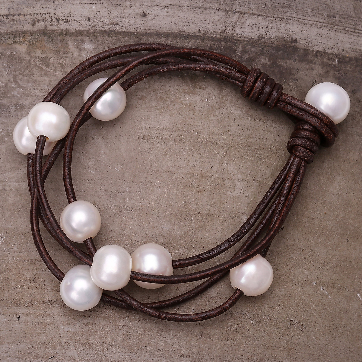 Aobei Pearl Cultured Freshwater pearl Wrap Bracelet on Multi Strands Leather Beaded Jewelry for Women Brown