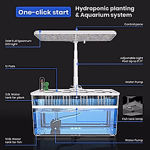 Hydroponics Growing System, 12 Pods Indoor Garden with 10.0L Aquarium System, Grow Light, Drainage System, Automatic Timer, Hydroponic Herb Garden kit Including 70 Packs Accessories
