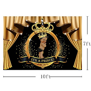 MEHOFOND It's A Prince Baby Shower Backdrop Prince Black Gold Party Decorations Crown Curtain Diamond Royal Prince Photography Background Banner Cake Table Studio Photo Props 10x7ft