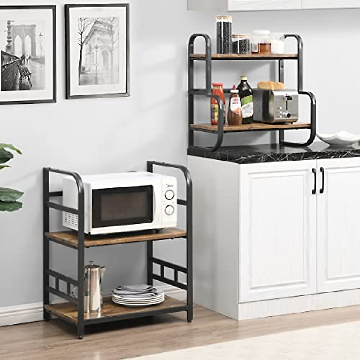 O&K FURNITURE 4-Tier Kitchen Bakers Rack with Storage Shelf, Standing Microwave Oven Stand Rack Spice Rack Organizer, Double-purpose Rack for Wide Application