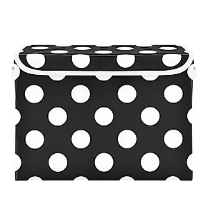 xigua Polka Dot Storage Basket Collapsible Rectangle Storage Bin Shelves Basket Organizer with Lid and Handle for Closet, Office, Nursery, Home Decor