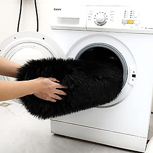 CKLZSAY Luxury Soft Fluffy Deluxe Rug Faux Fur Sheepskin Rug Home Deco Rugs Bedroom Living Room Floor Sofa Cover Seat Cushion Bedside Fuzzy Rug Sheepskin Shape (Black, 2'x6' Sheepskin)