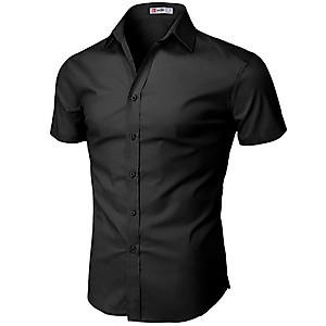 H2H Mens Slim Fit Short Sleeve Dress Shirtsby BLACK US XL/Asia 2XL (KMTSTS0132)