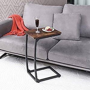 LAKEMID C Shaped End Table Side Table of 2, Small Sofa Table with Metal Frame for Living Room Bedroom Small Spaces (Rustic Brown)