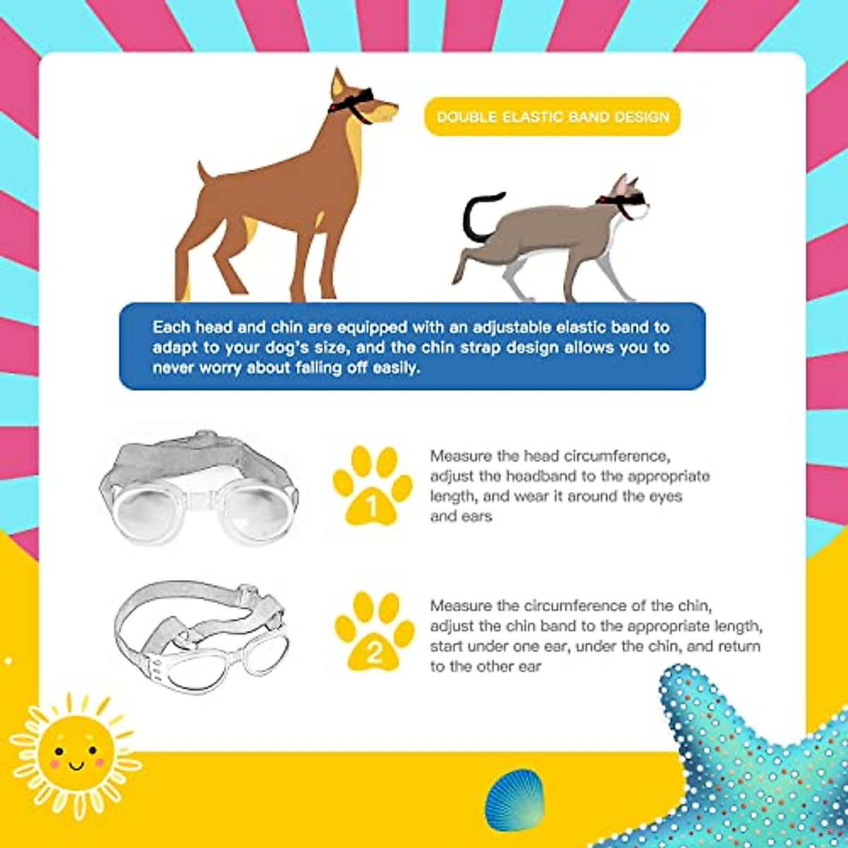 FranyyCo Small Dog Sunglasses UV Protection Goggles with Adjustable Straps, Conditionable at Nose Bridge, Frame with Breathing Holes and High Density Sponge, Windproof Dustproof Anti-Fog Glasses