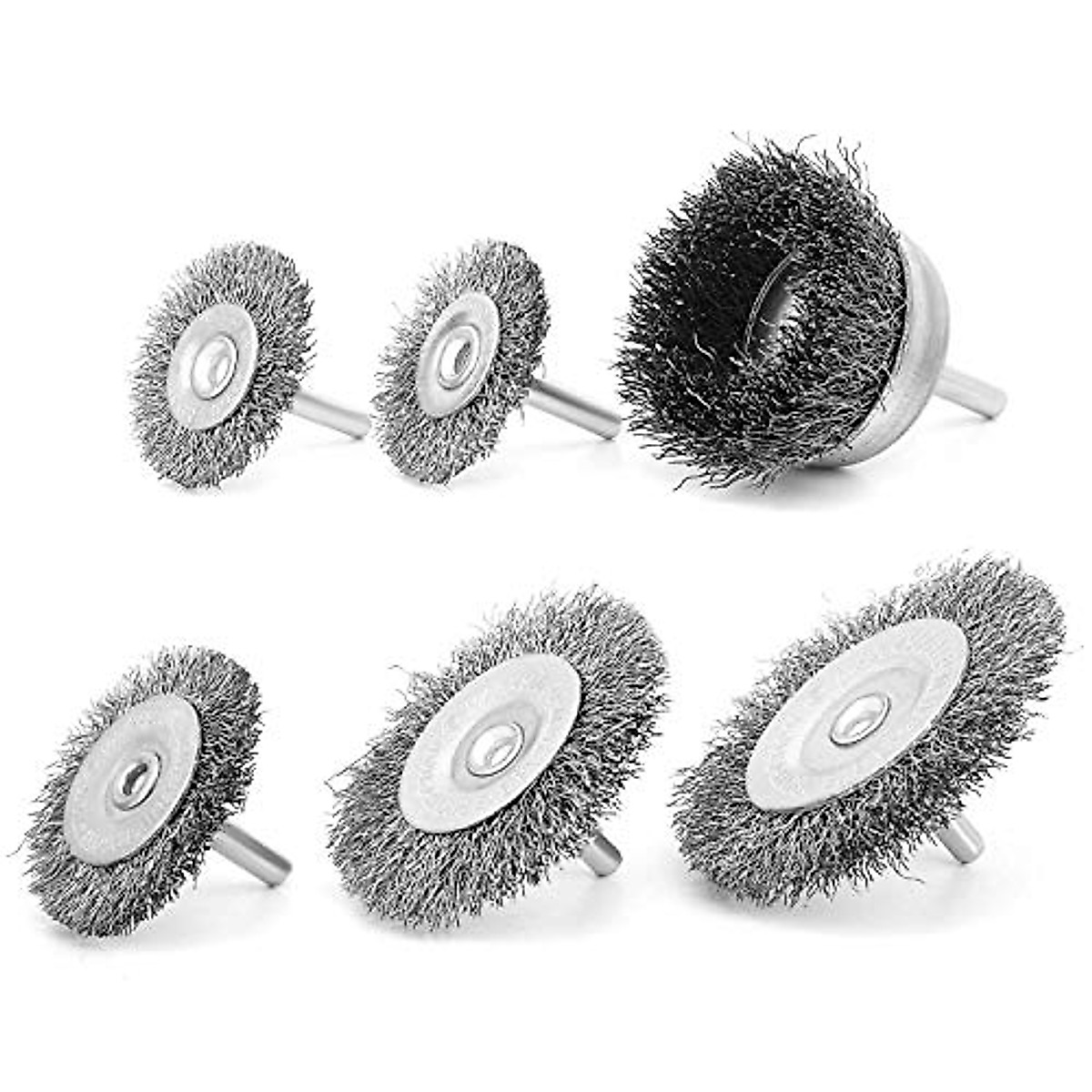 6 Pcs Wire Wheel Cup Brush Set,1/4In Round Shank Wire Brush for Drill Attachment, for Cleaning Rust, Stripping and Abrasive