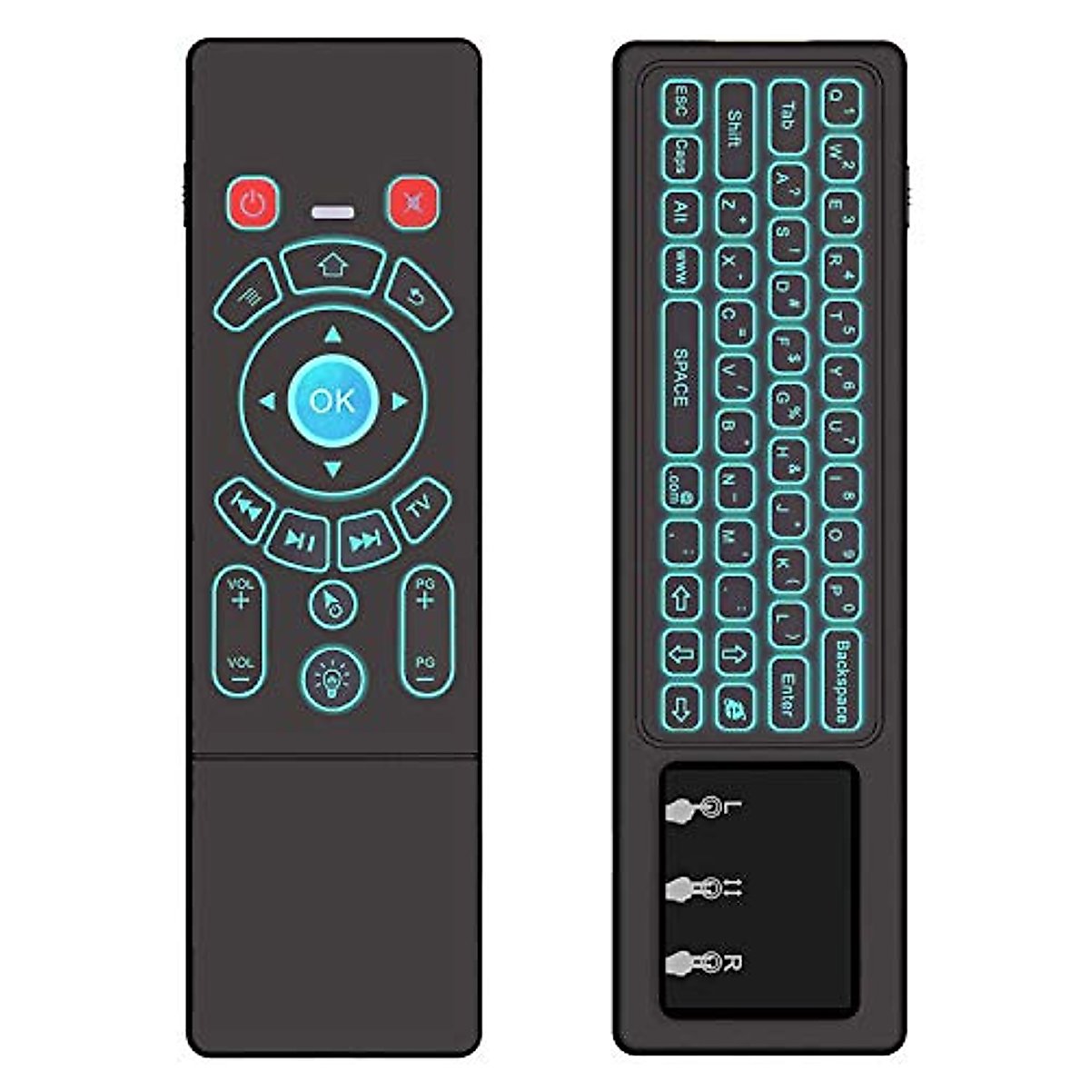 ILEBYGO Air Mouse for Android tv Box, Rechargeable Mini Wireless Keyboard and Air Remote Control Touchpad with RGB Backlit T6 for Android TV Box, PC, Projector, HTPC etc.