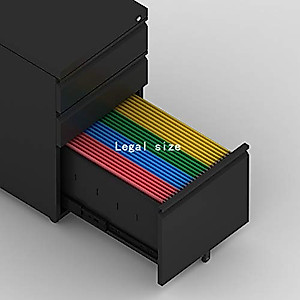 SUXXAN 3 Drawer Mobile File Cabinet with Lock, Under Desk Metal Filing Cabinet for Office,Home,Vertical Cabinet Legal/Letter Size, Fully Assembled Except Wheels (Black)…