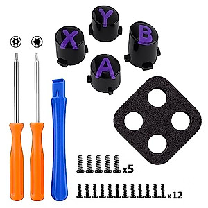eXtremeRate Replacement Custom ABXY Action Buttons for Xbox Series X & S Controller, Three-Tone Robot Black & Clear with Purple Classic Symbols ABXY Keys for Xbox One S/X Elite V1/V2 Controller