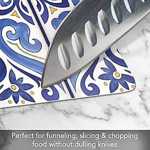 Cut N' Funnel Shades of Blue Designer Flexible Plastic Cutting Board Mat, 15" x 11.5", Made in the USA, Decorative, Flexible, Easy to Clean