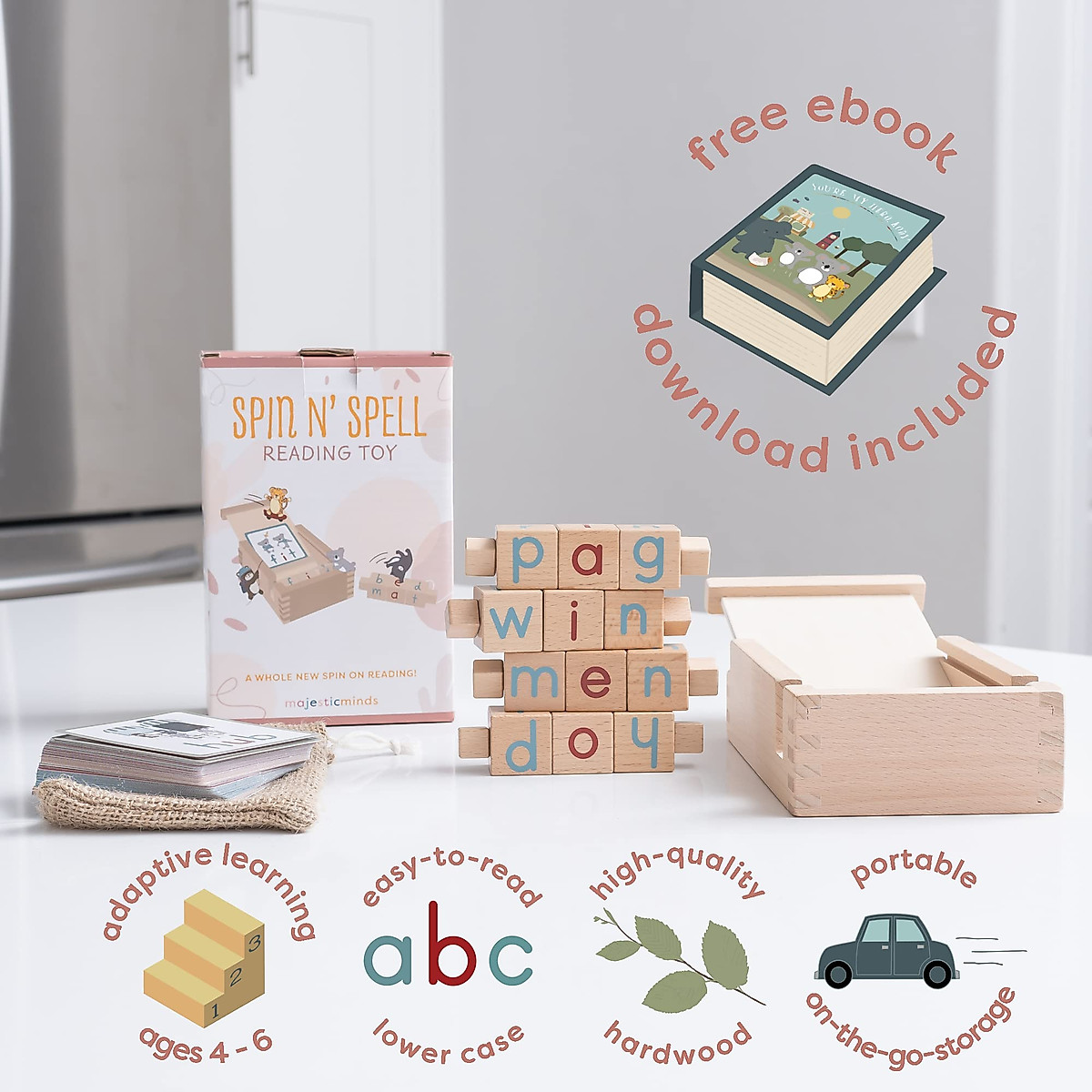 Wooden Reading Blocks Montessori Toy for Toddlers - Preschool Educational Alphabet Puzzle Manipulatives & Learning Games for Boys & Girls - Kids Love Learning with Our CVC Phonics Activity