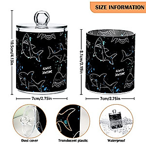 Fustylead 2 Pack Shark Area Qtip Holder Dispensers, Plastic Apothecary Jar Bathroom Accessories Set for Cotton Ball, Swab, Round Pads, Floss