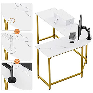 Weehom L Shaped Computer Desk with Monitor Stand, Reversible Corner Desk for Home Office, Modern PC Workstation Study Writing Table(White and Gold)