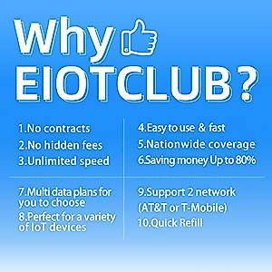 EIOTCLUB Prepaid 4G LTE Cellular SIM Card - No Contract Wireless - USA Compatible with AT&T and T-Mobile Networks for Security and Hunting Trail Game Cameras, GPS Devices- for Data, No Voice & Text