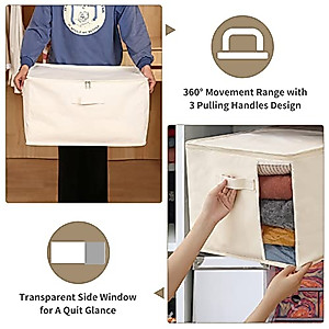 CHICVIE Canvas Comforters Bags Closet Organizers and Storage for Quilts Clothes Organization Containers Bins with Sturdy Zipper, Clear Window 75L for Sweaters Blankets Storage Bedroom Collapsible