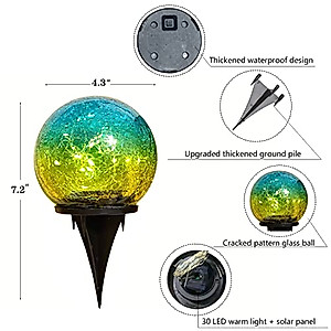 UAMSTYLE Globe Solar Lights Waterproof Decorative 2 Pack Globe Cracked Glass Gazing Ball for Outdoor Garden Decor Decorations Pathway Patio Yard Lawn,Blue