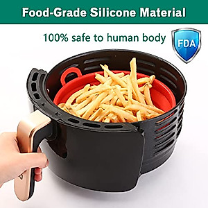 JOHAMOO Air Fryer Silicone Liners, 7.5 Inch Reusable Air Fryer Pot, Food Safe Easy Cleaning Air fryers Silicone Basket Round for 3 to 5 Qt Air fryer Oven Accessories (Red)