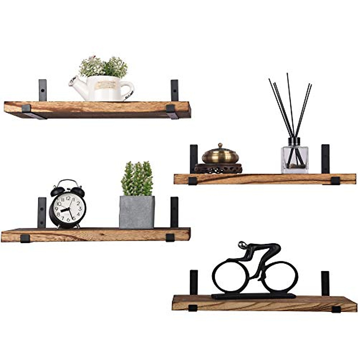 HXSWY Rustic Wood Floating Shelves for Wall Farmhouse Wooden Wall Shelf for Bathroom Kitchen Bedroom Living Room Set of 4 Light Brown