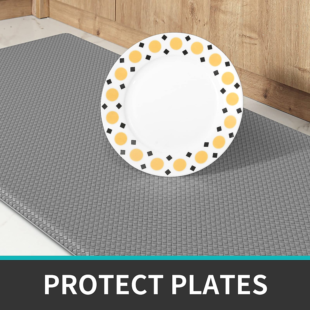 DEXI Kitchen Rugs Anti Fatigue Cushioned Comfort Standing Mats 2 Pieces Set Waterproof Runner Mats Easy to Clean 17"x59"+17"x79" Grey