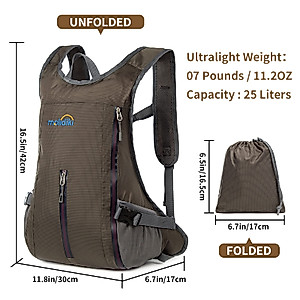 Hiking Daypack,Water Resistant Lightweight Packable Backpack, Foldable Backpack for Travel Camping Outdoor, Women Men Use (Army green)