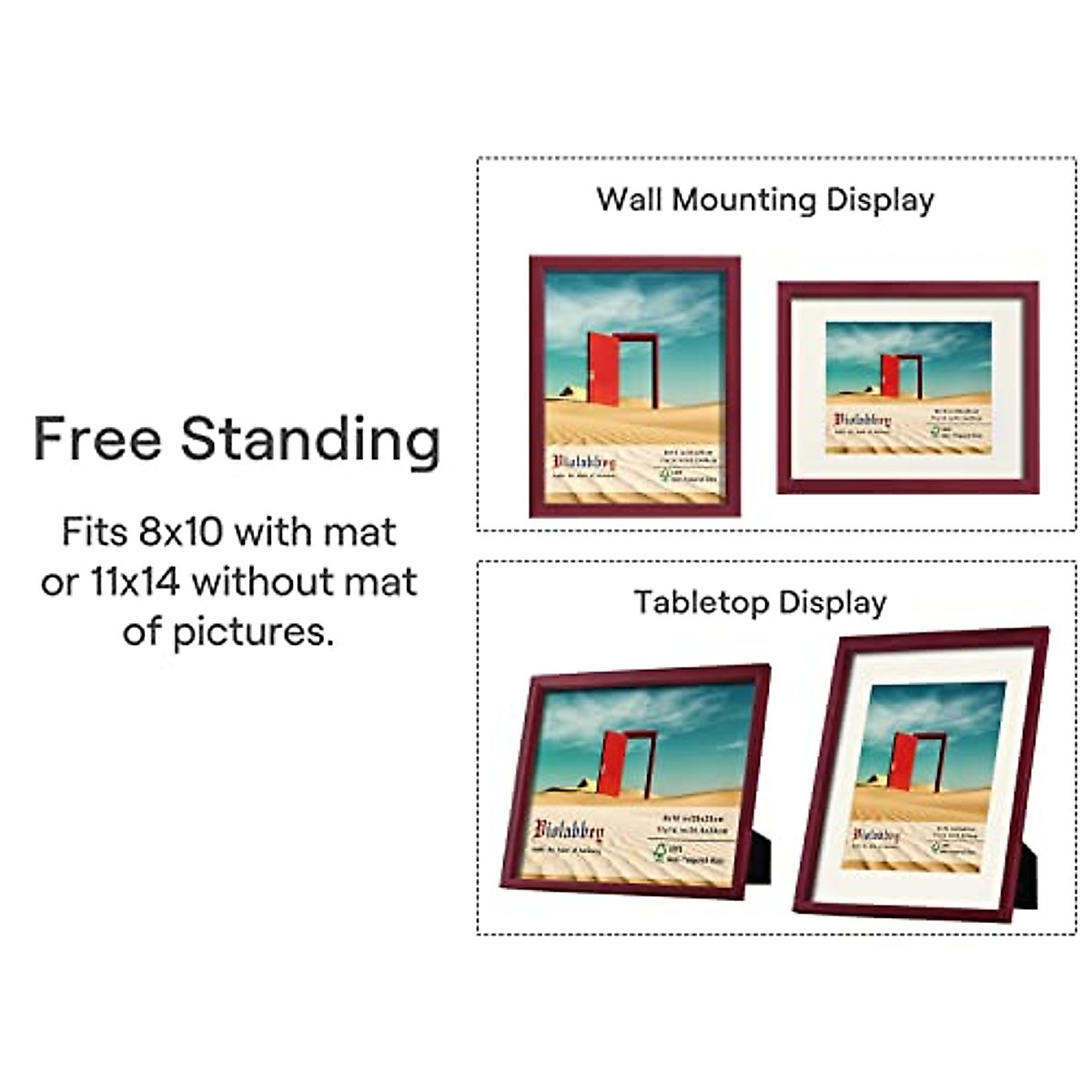 VIOLABBEY 11x14 Picture Frames Red Set of 4, Fits 8x10 Pictures with Mat or 11x14 Photos without Mat, Photo Frame with Real Glass, Vertical or Horizontal for Wall and Tabletop Display