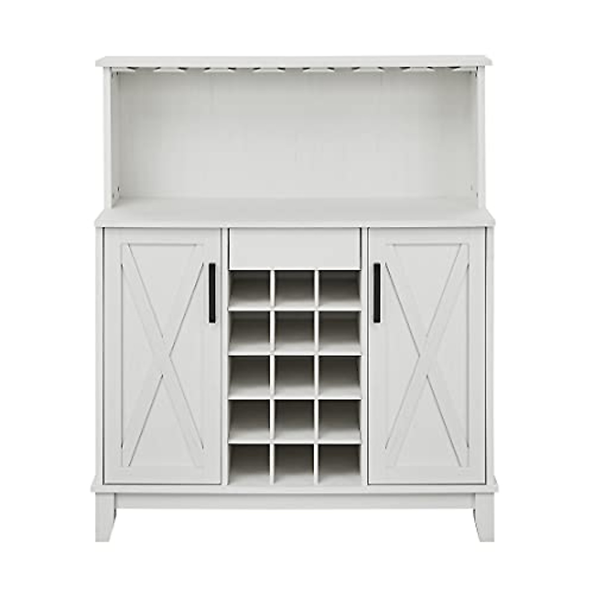 Home Source Microwave Station | Silo-Style Microwave Stand and Bar Cabinet Unit | with 2 Cabinets and Wine Rack | White Finish