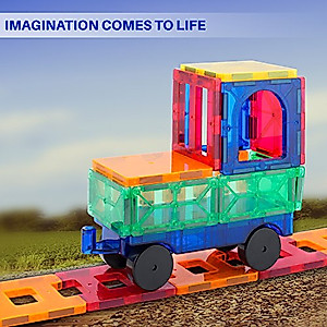 Playbees 100 Piece Magnetic Building Tiles Set, Clear Vivid Colors and Shapes, 3D Magnet Building Blocks for Kids, Toddlers, Stem Educational Learning Development Toy, Creativity Beyond Imagination