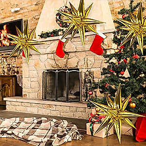 62 Pieces Gold Balloons 26 Inch, 12 Point Foil Explosion Star Balloons, Starburst Cone Balloons Spike Balloons for Wedding Birthday Christmas Graduation Party, Decorations for Baby Shower