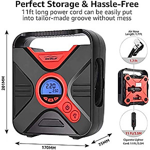 WindGallop Digital Car Tire Inflator Portable Air Compressor for Car Tires 12v Car Air Pump Tire Pump with Pressure Gauge LED Light Valve Adaptors for Bike Automobiles Basketball Pool Toys (Red)